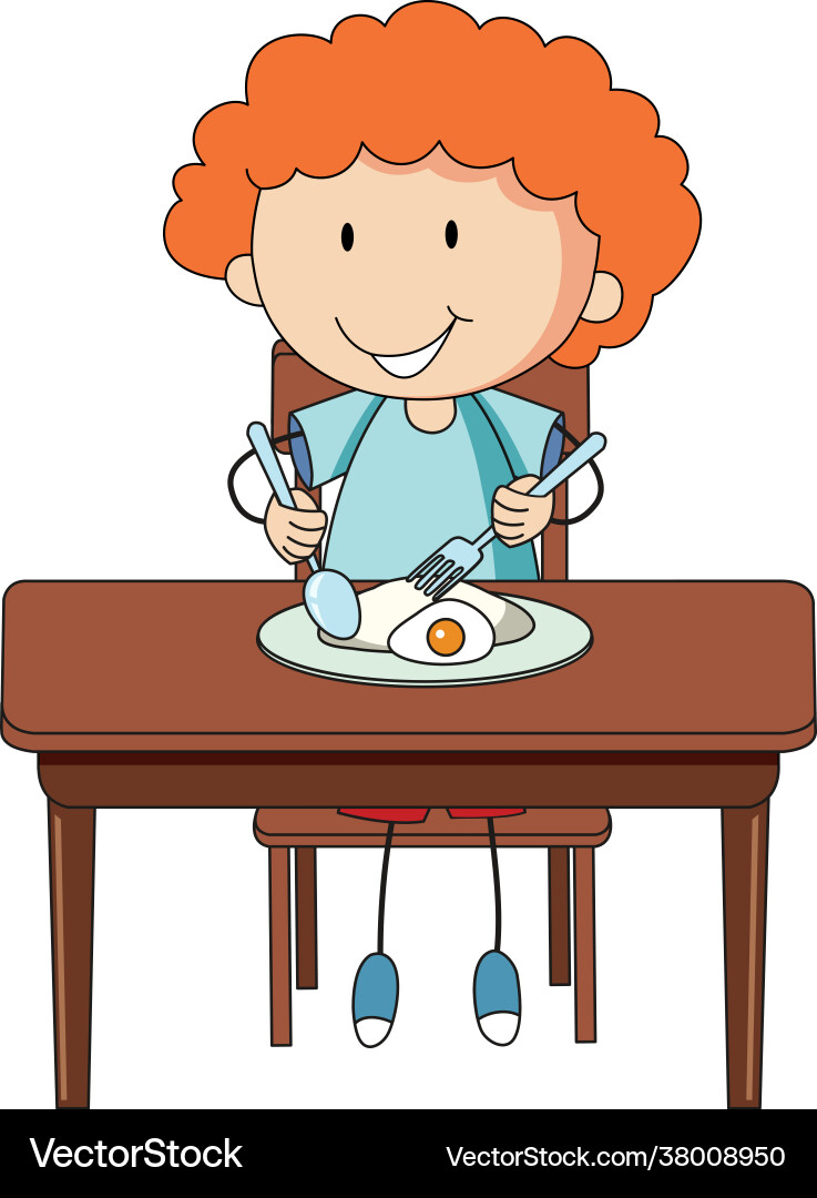 A boy having breakfast doodle cartoon character Vector Image