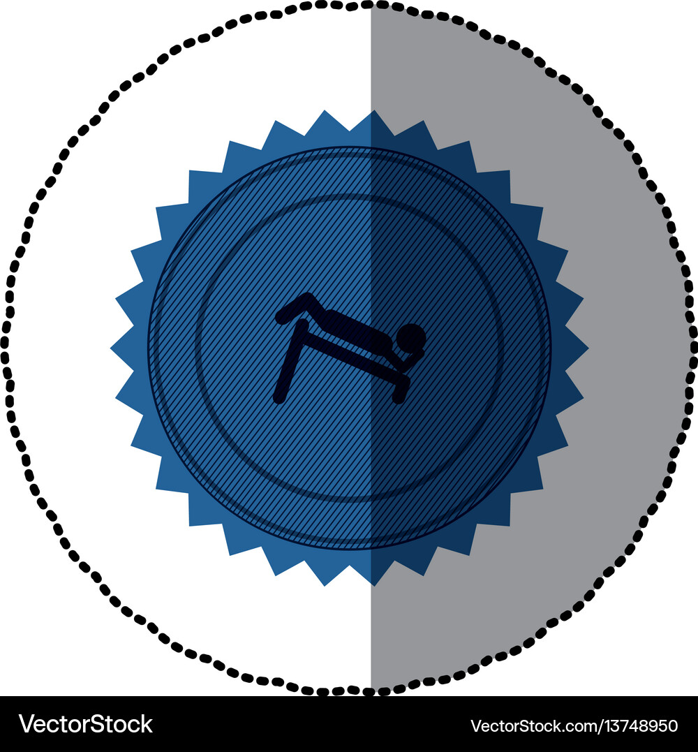 Blue emblem person do exercise gym Royalty Free Vector Image