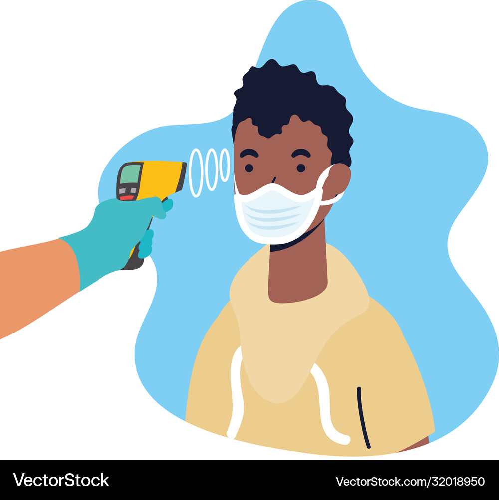 Check temperature with laser thermometer to afro Vector Image