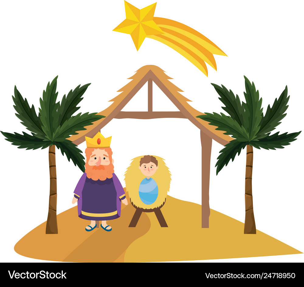 Christmas nativity scene cartoon Royalty Free Vector Image
