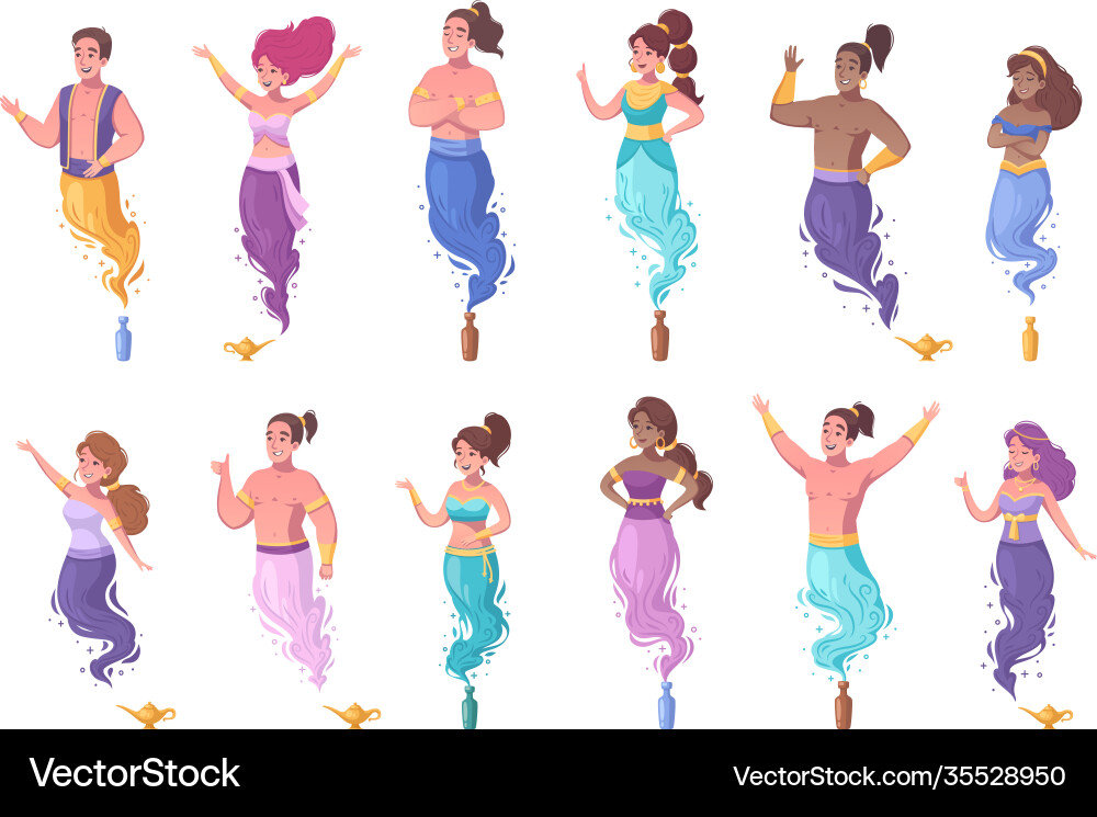 Genie characters icons set Royalty Free Vector Image