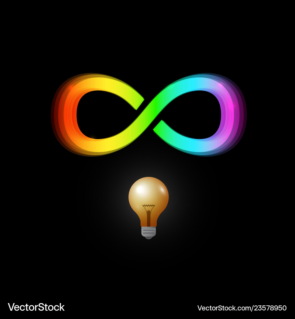 Infinity symbol and bulb icon on dark background Vector Image