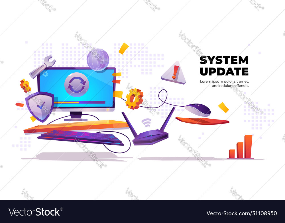 System update banner computer software install Vector Image