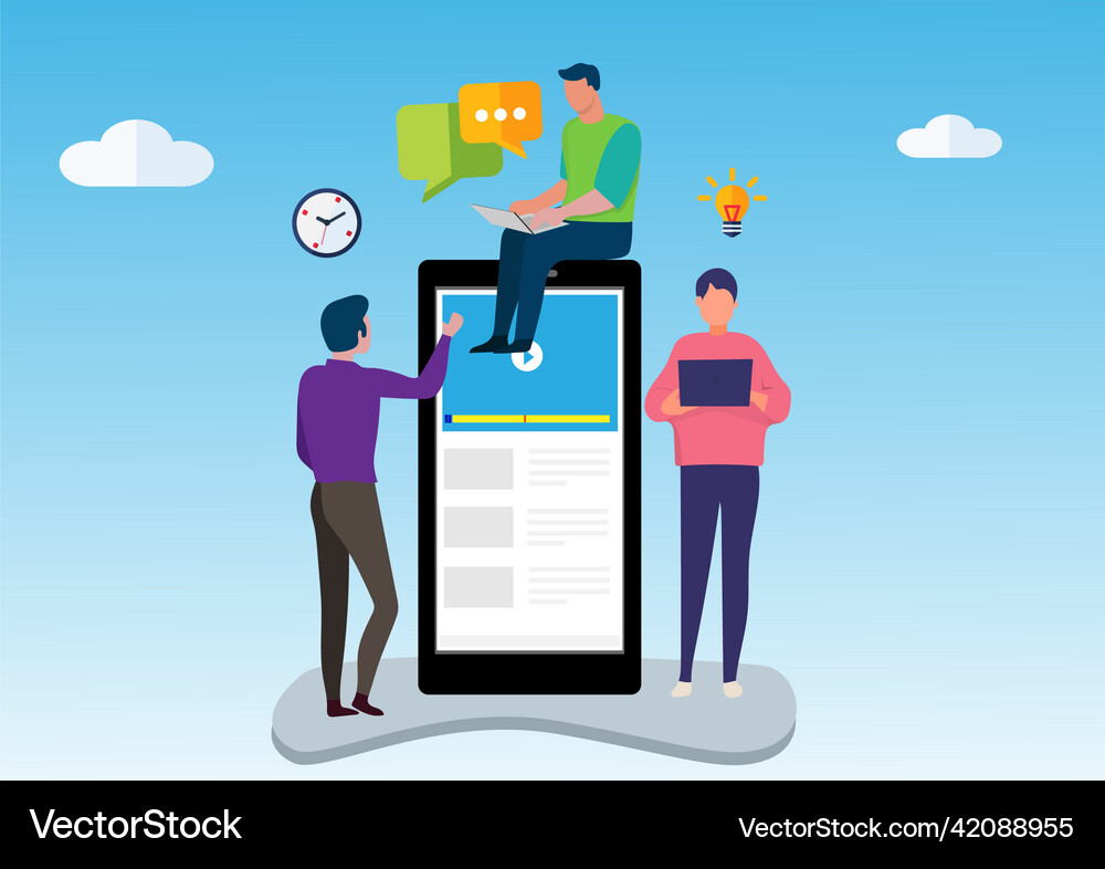 A group of three students connected to online Vector Image