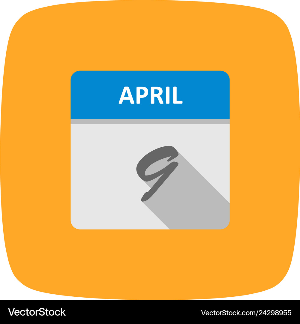 April 9th date on a single day calendar Royalty Free Vector