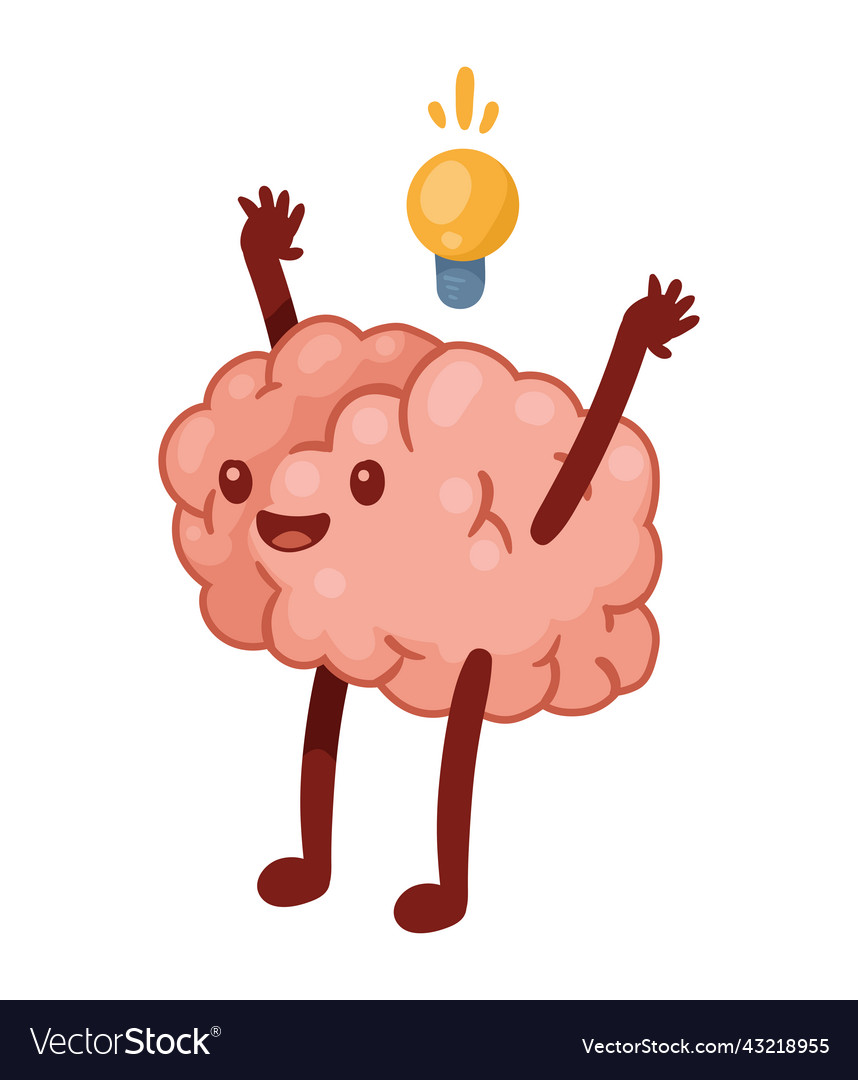Brain thinking comic character Royalty Free Vector Image