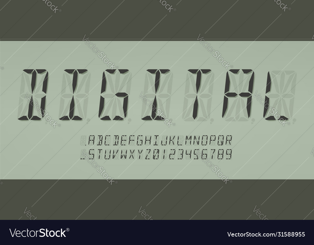 Digital 16-segmented lcd display font in Vector Image