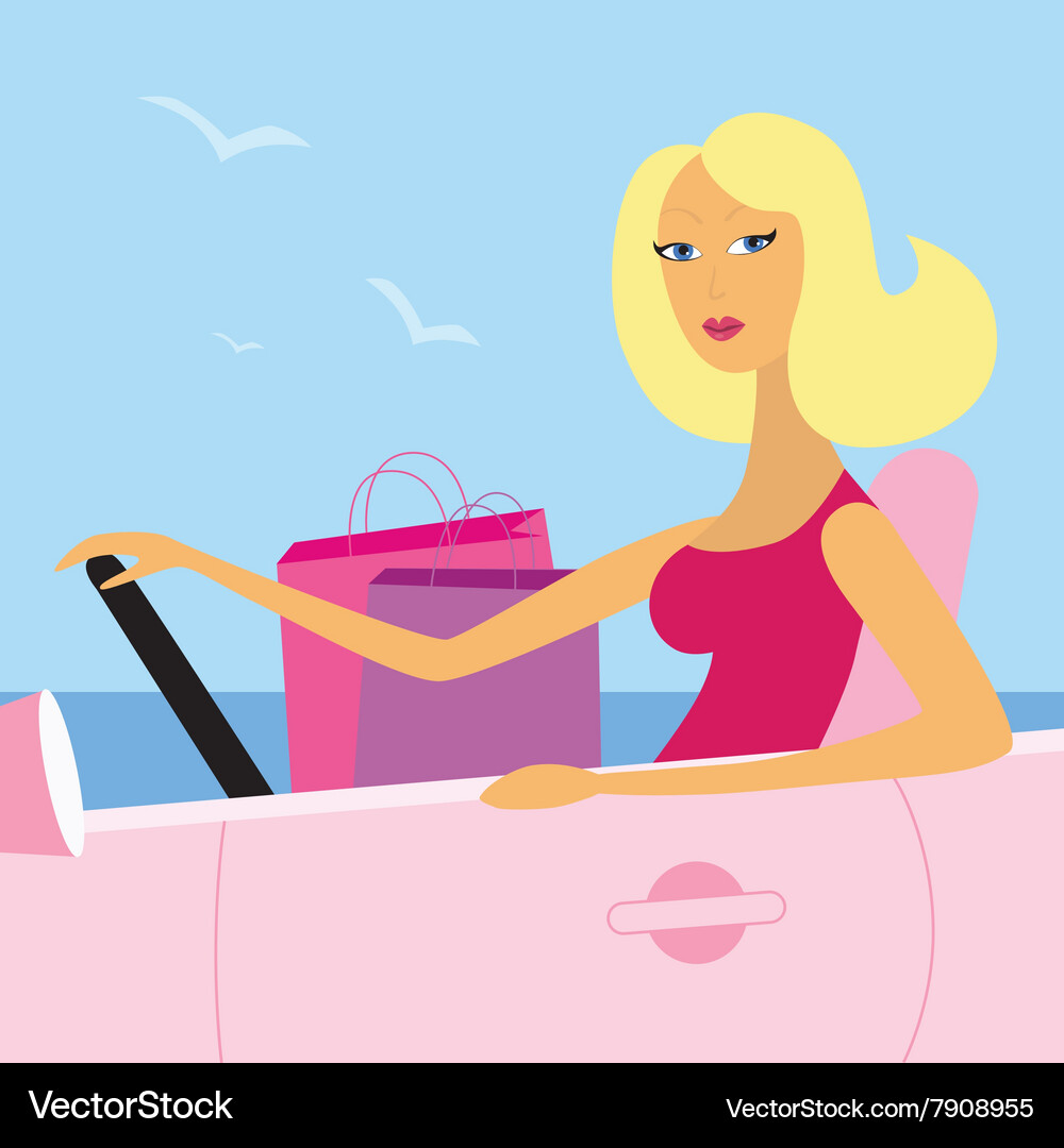 Girly chick driver in a convertible car Royalty Free Vector