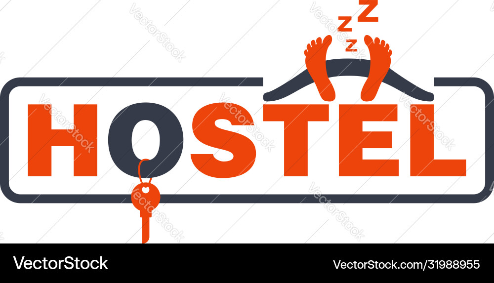 Hostel logo - bedroom key and sleeping character Vector Image