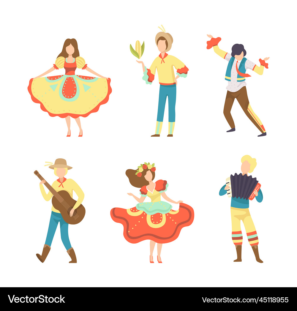 People characters dancing at folk party Royalty Free Vector