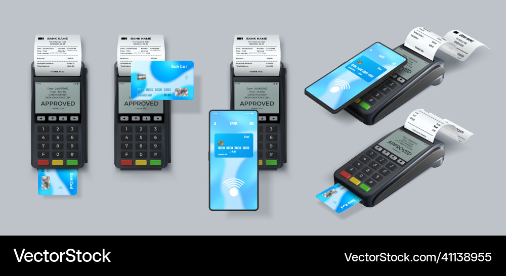 Realistic cashless payment with pos terminal Vector Image