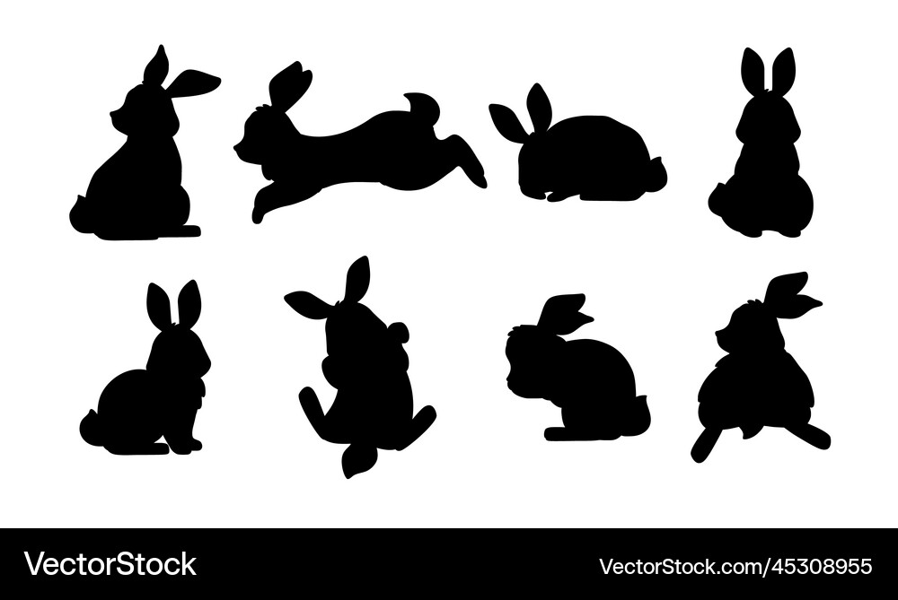 Set of black rabbit silhouettes flat Royalty Free Vector