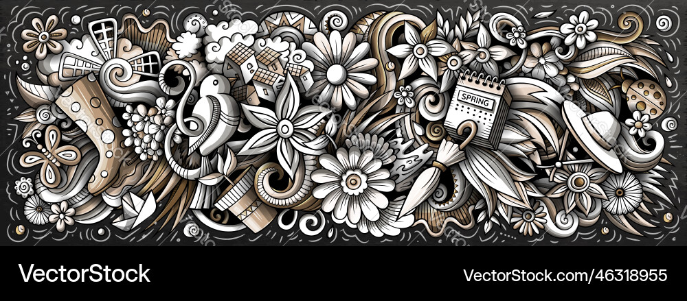 Spring hand drawn cartoon doodles colorful banner Vector Image