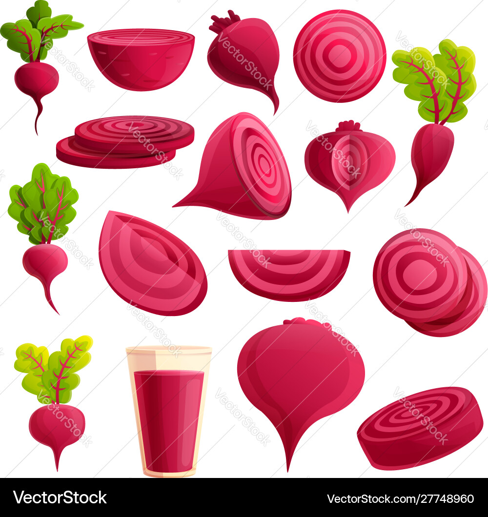 Beet icons set cartoon style Royalty Free Vector Image