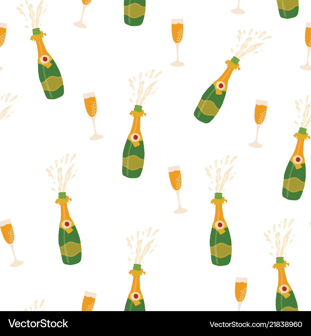 Champagne bottle and glass seamless pattern Vector Image