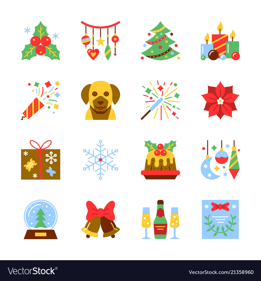 Christmas and new year colorful icon set Vector Image
