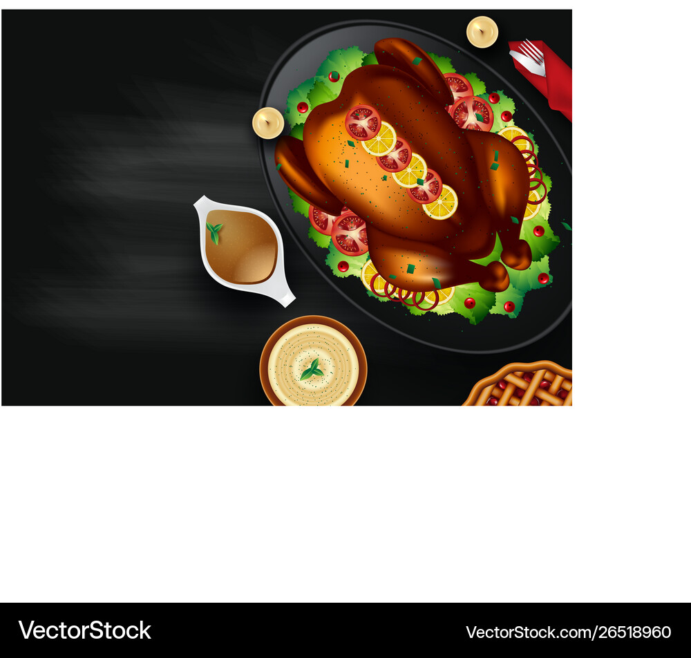 Cooked plated turkey with garnishes on a plate Vector Image