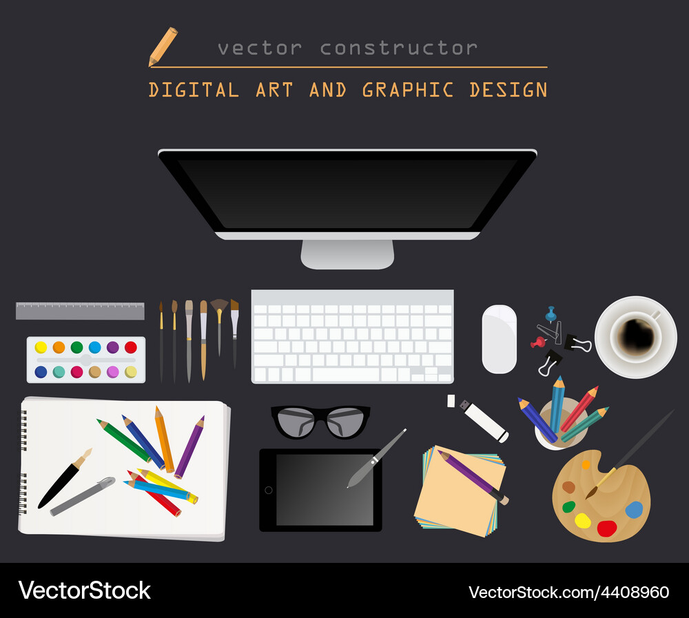 Digital art and graphic design working place Vector Image