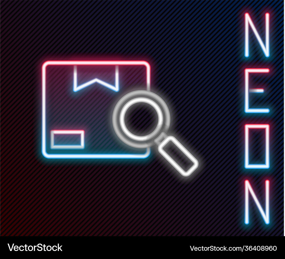Glowing neon line search package icon isolated Vector Image
