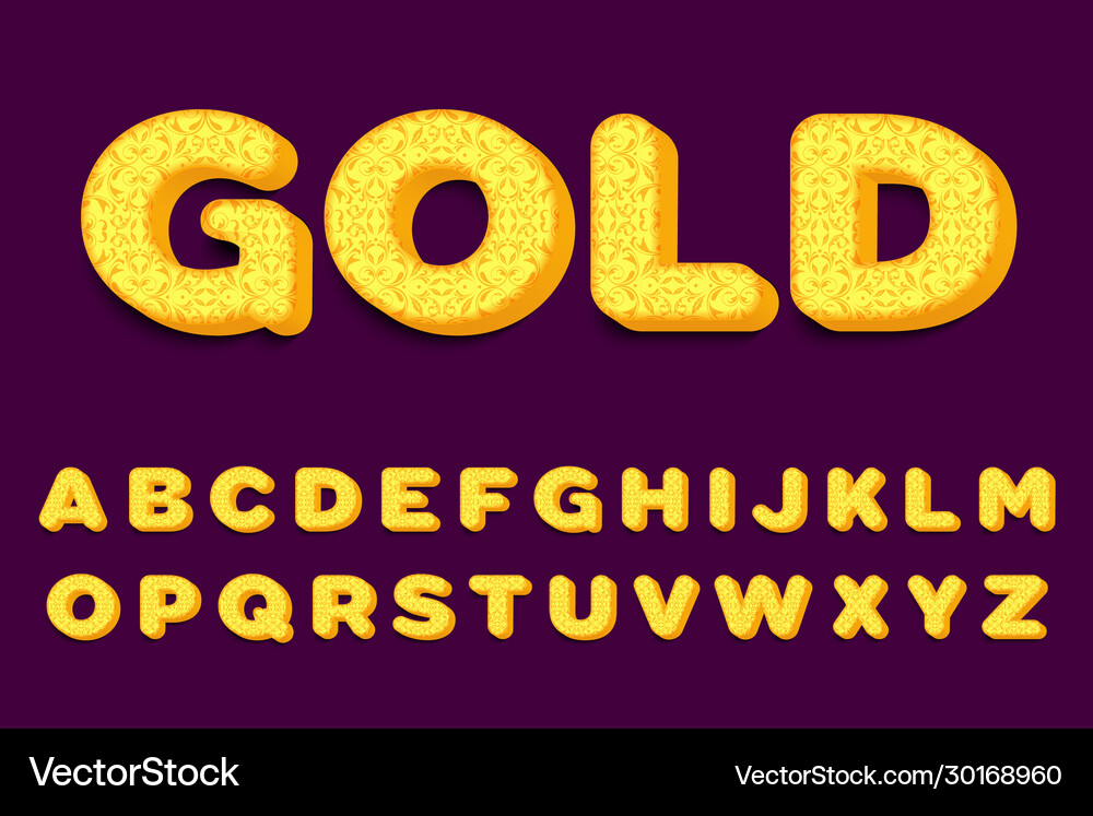 Luxury 3d gold alphabet letters numbers Royalty Free Vector