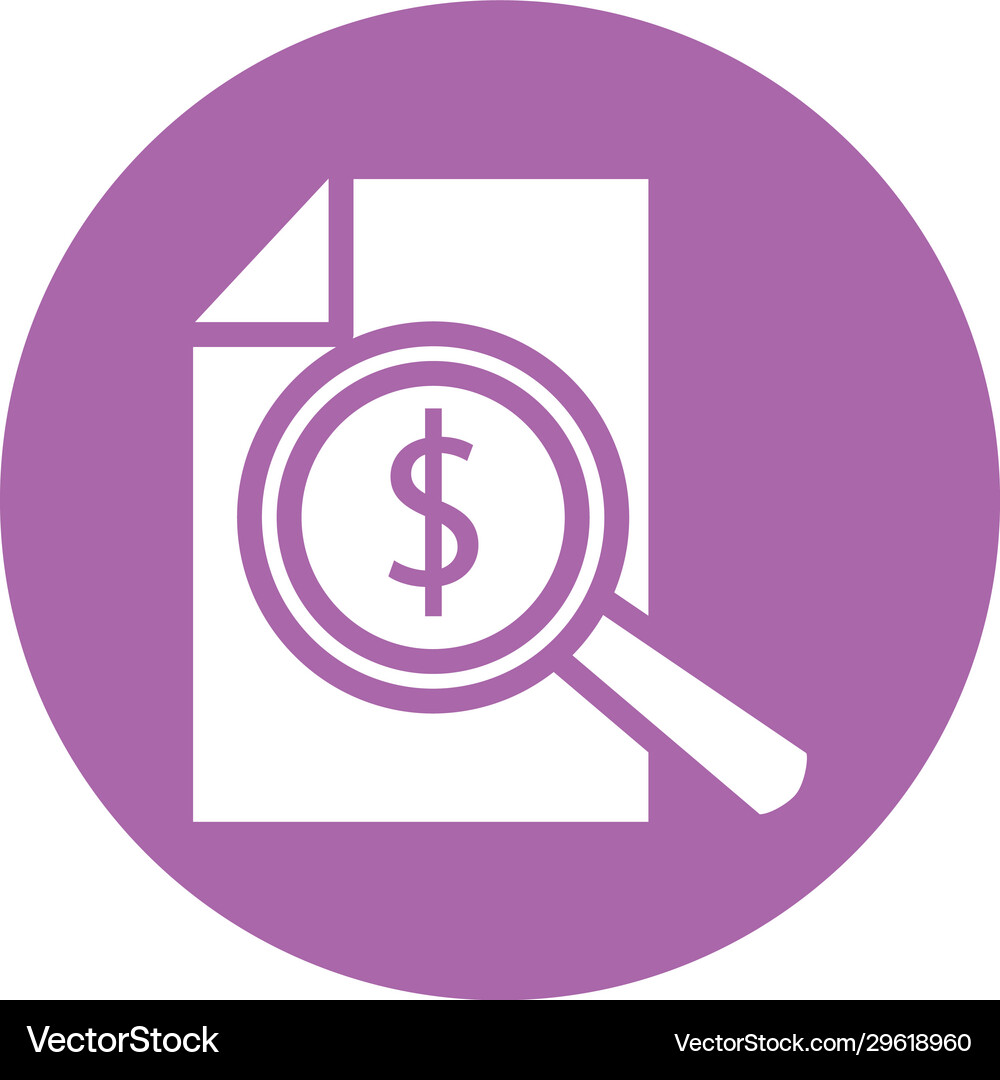 Money dollar symbol in document with magnifying Vector Image