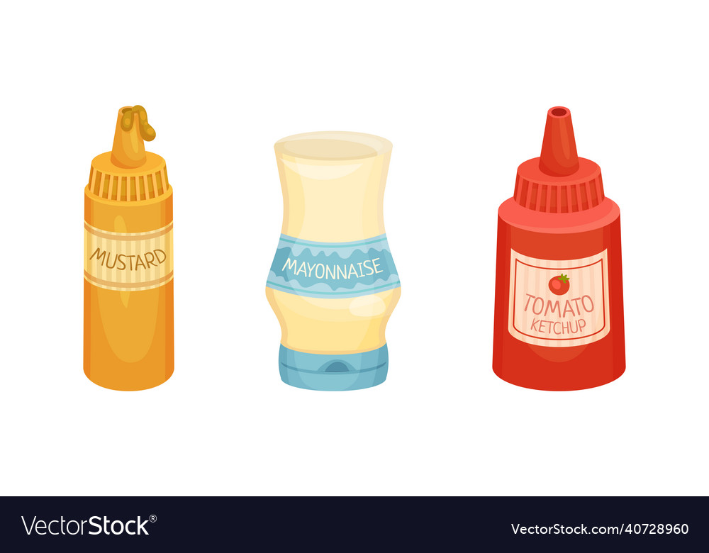Mustard ketchup and mayonnaise sauces bottles Vector Image