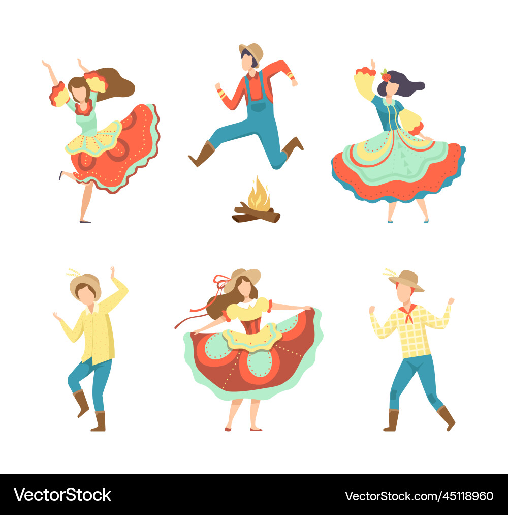 People characters dancing at folk party Royalty Free Vector