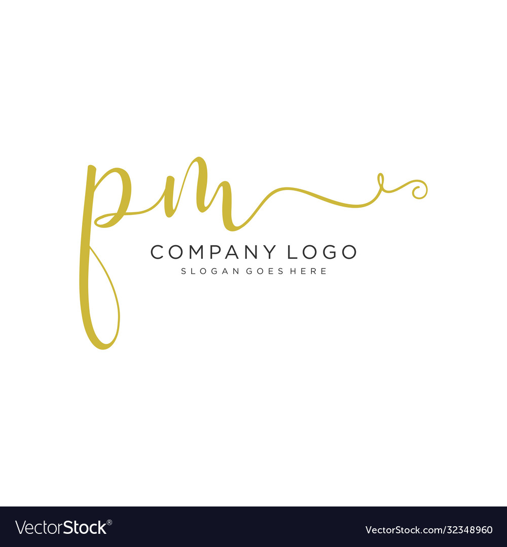 Pm initial handwriting logo design Royalty Free Vector Image