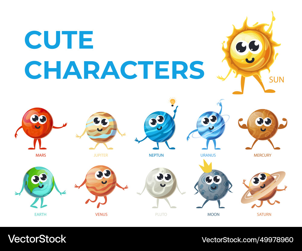 Solar system planet cute cartoon character science