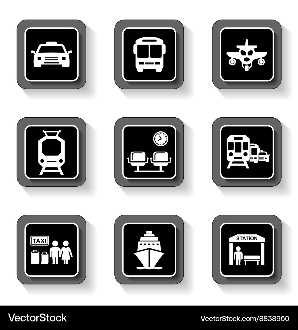 Transport buttons with white silhouette Royalty Free Vector