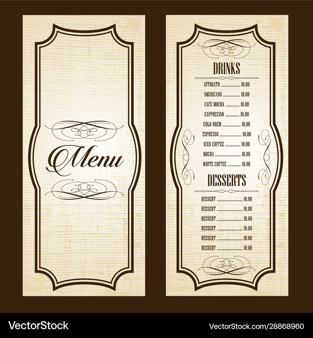 Vintage frames restaurant bar food drinks cafe Vector Image
