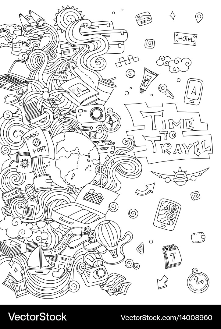 World travel set hand drawn simple Royalty Free Vector Image