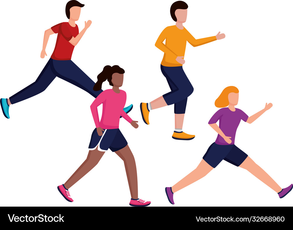 Young people running avatars characters Royalty Free Vector
