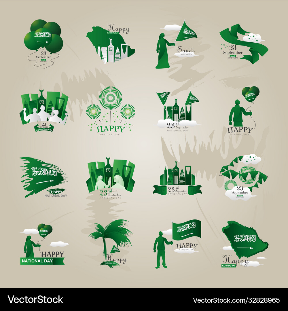 Bundle saudi arabia national day icons Royalty Free Vector