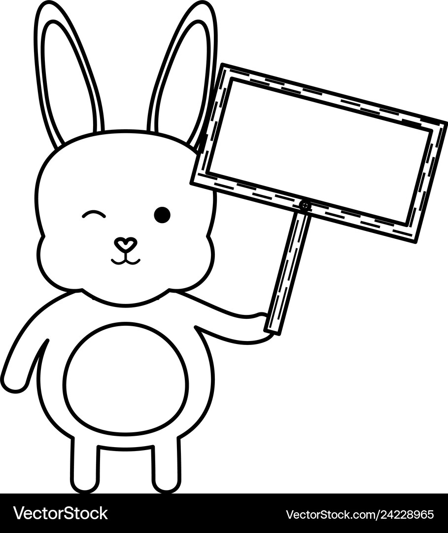 Cute rabbit with wooden label character Royalty Free Vector