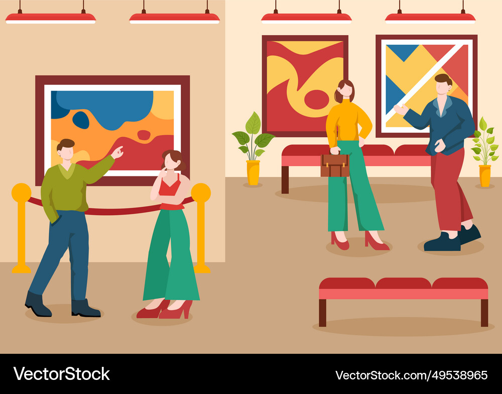 Exhibition visitors viewing a gallery with modern Vector Image
