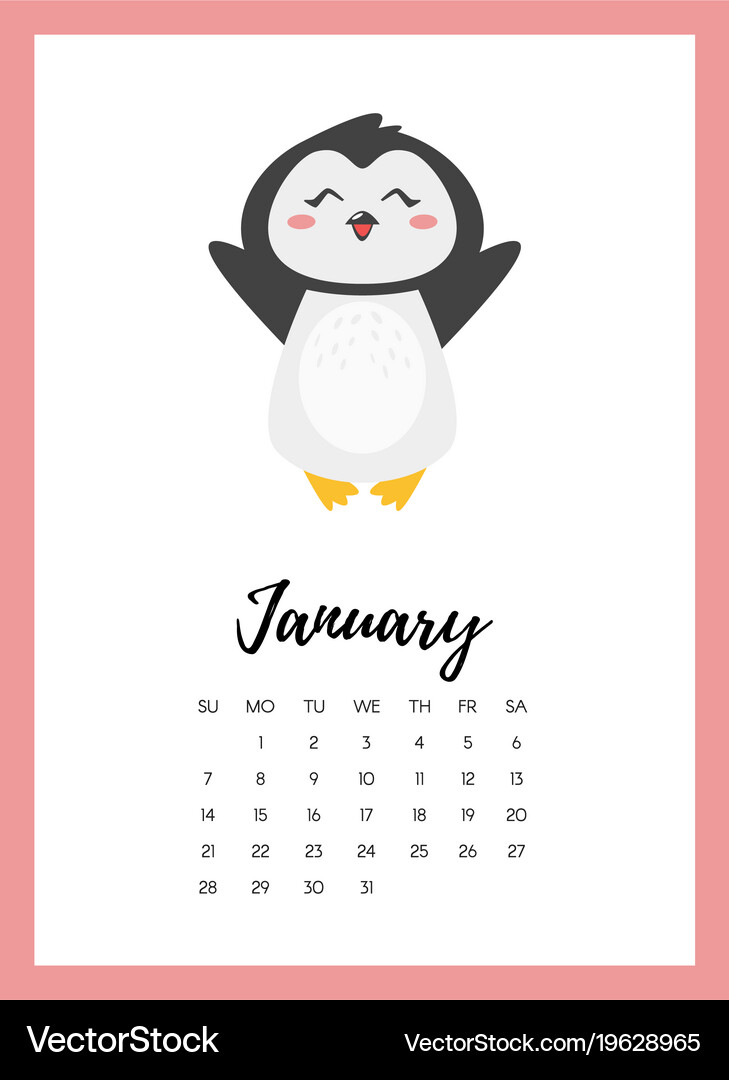 January 2018 year calendar page Royalty Free Vector Image
