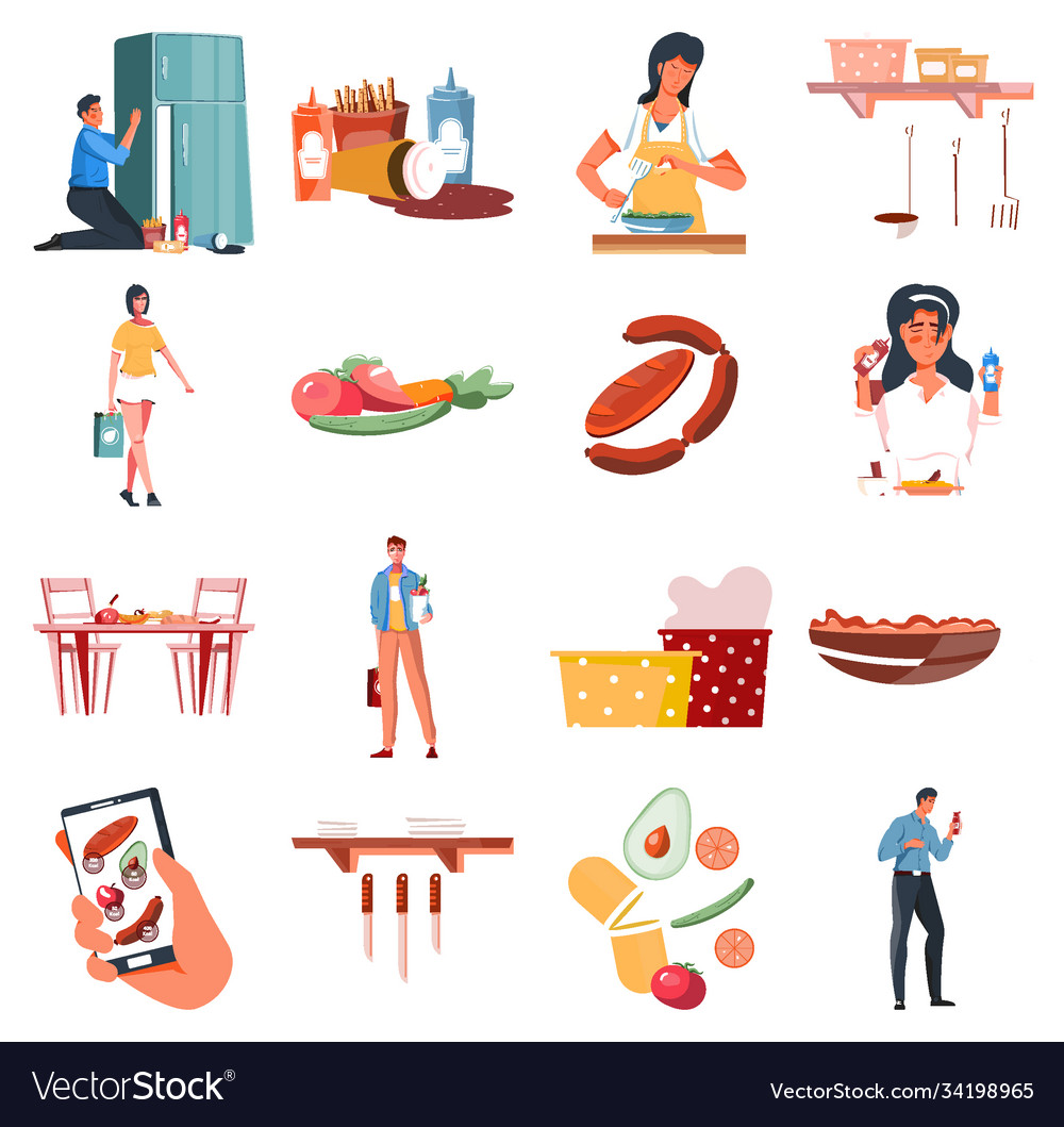 Nutritions flat icons collection Royalty Free Vector Image