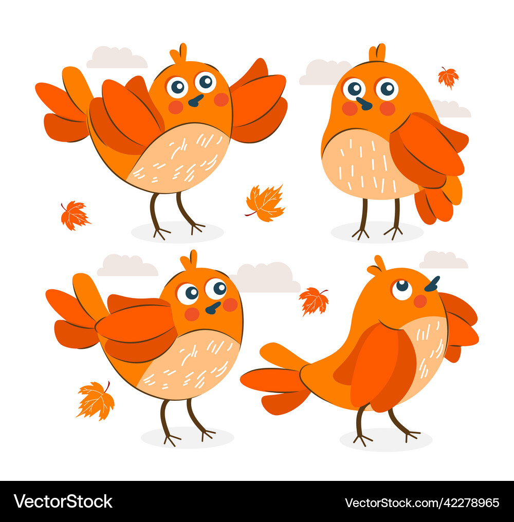 Set of orange birds Royalty Free Vector Image - VectorStock
