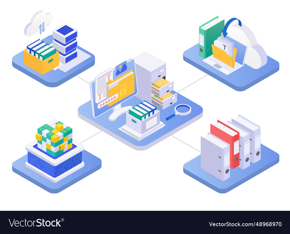 Archive documents flowchart composition Royalty Free Vector