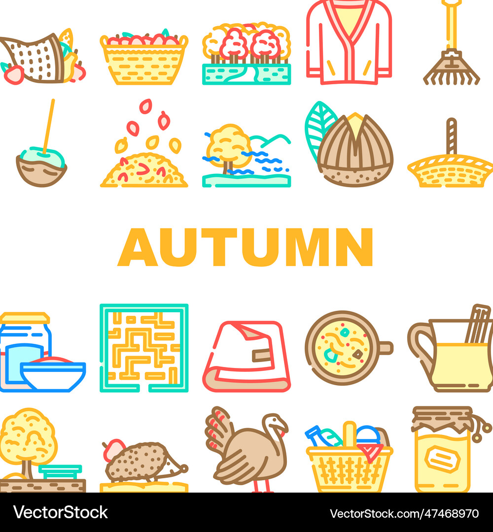 Autumn season fall leaf icons set Royalty Free Vector Image