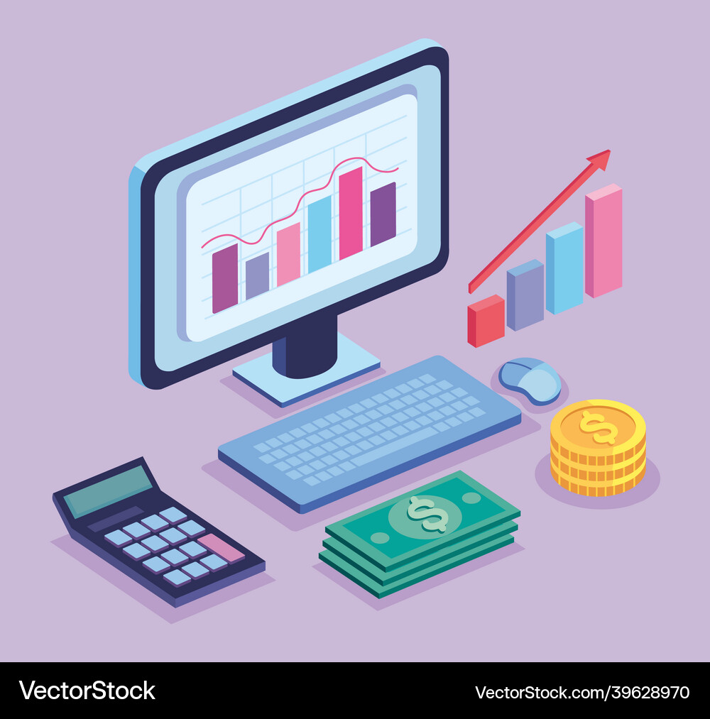 Desktop and financial icons Royalty Free Vector Image