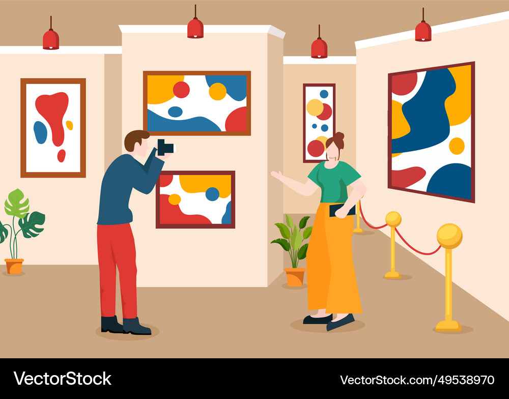 Exhibition visitors viewing a gallery with modern Vector Image