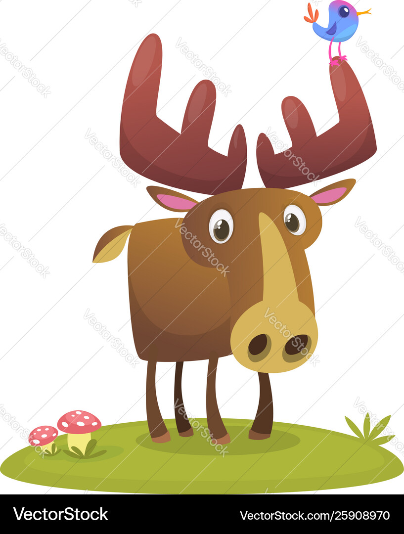 Funny cute cartoon moose character Royalty Free Vector Image