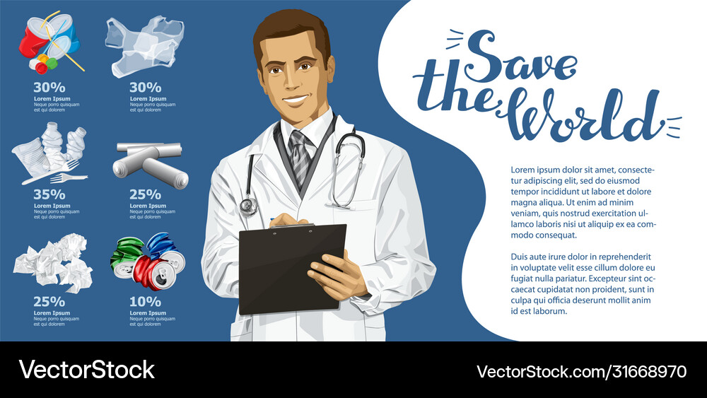 Recycling garbage and doctor man Royalty Free Vector Image