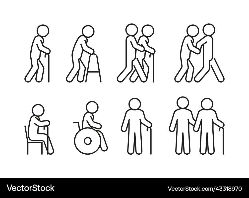Senior elder people line icon set old persons Vector Image