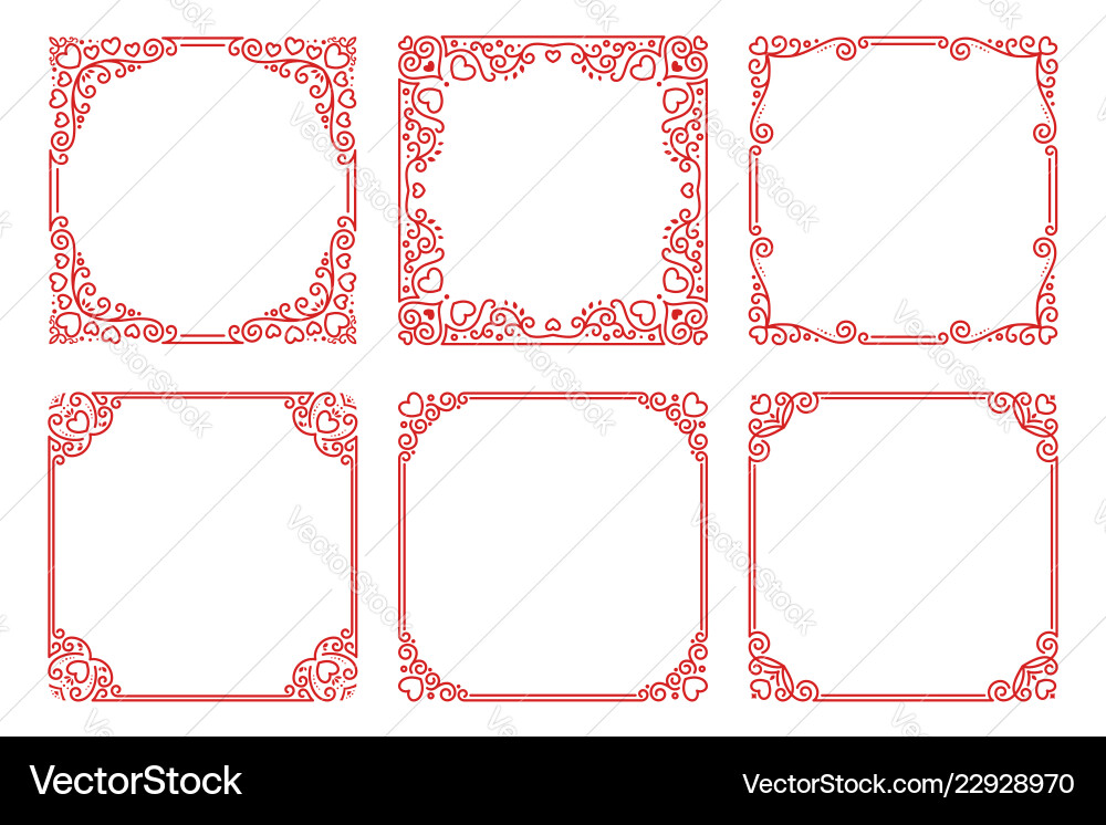 Set of red square frames in linear art deco Vector Image