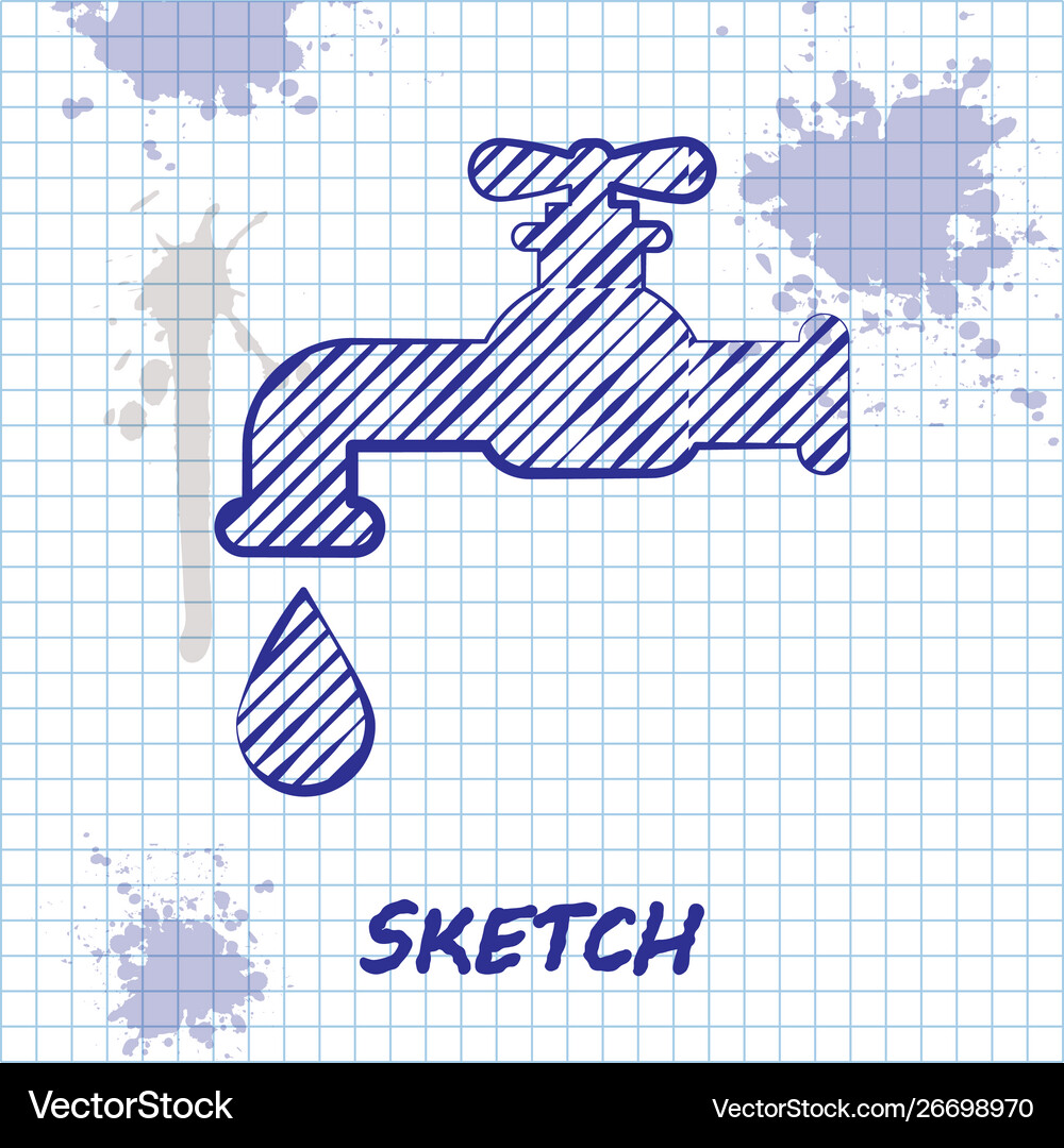 Sketch line water tap with a falling drop Vector Image