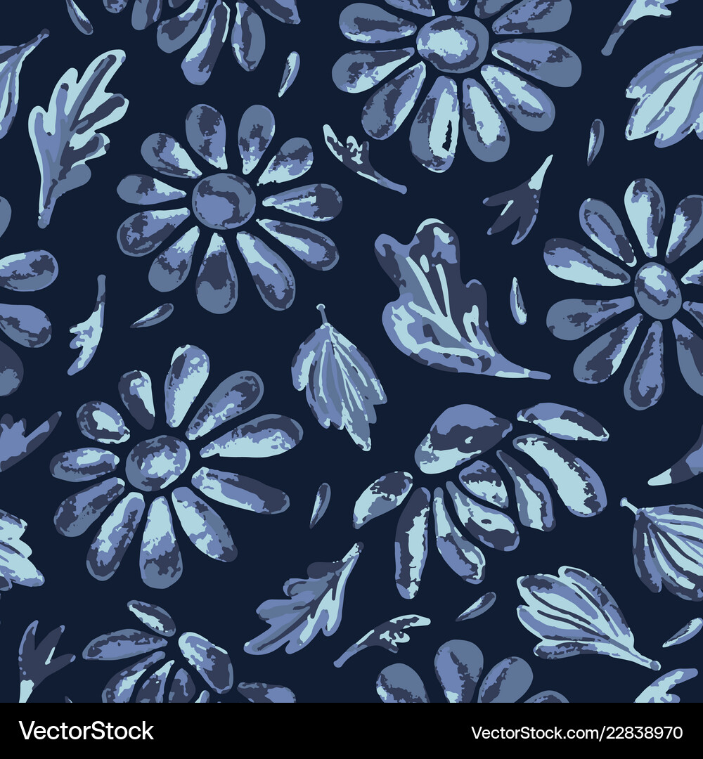Title indigo blue flower daisy seamless Royalty Free Vector