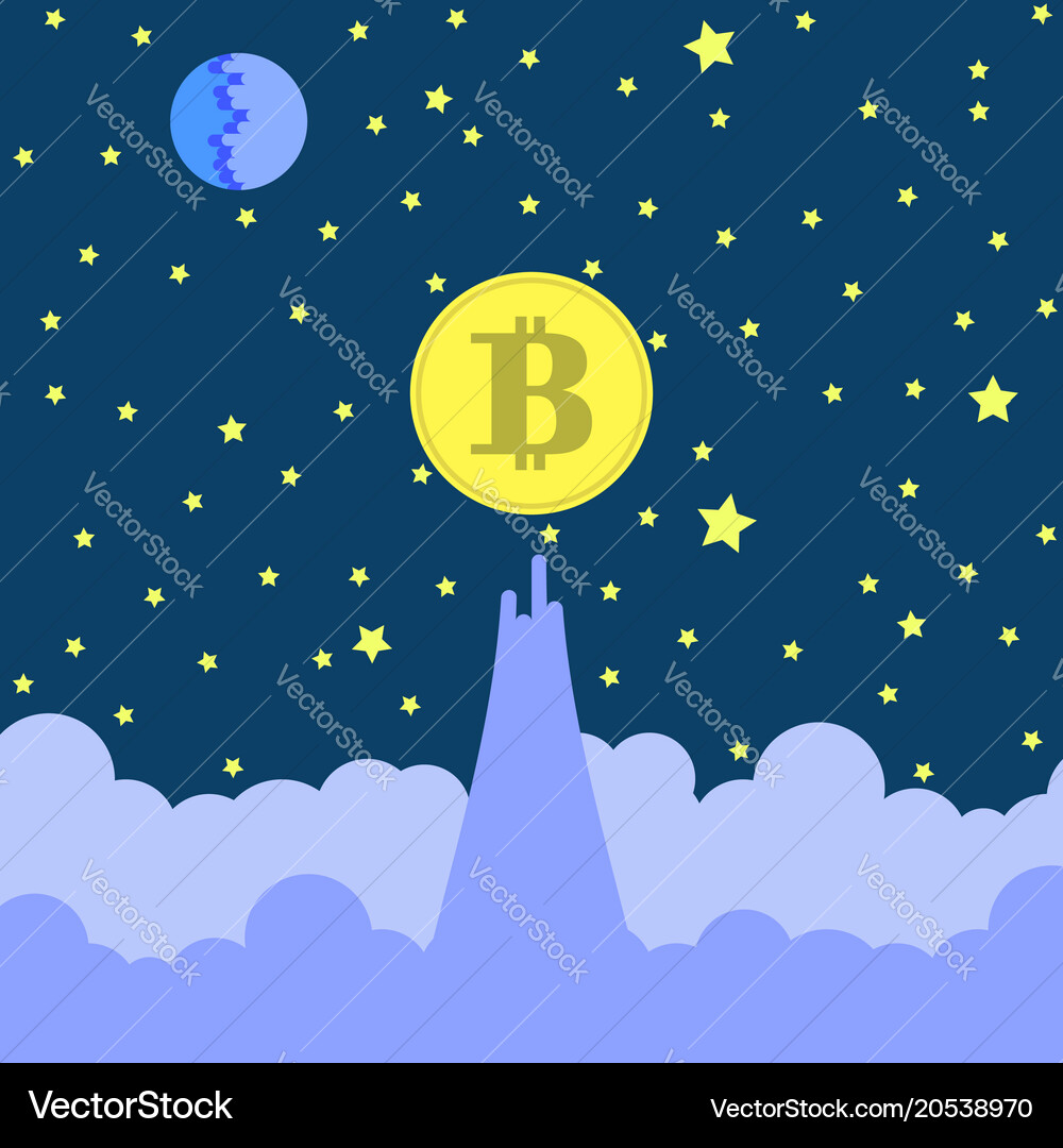Yellow bitcoin icon on blue sky background Vector Image